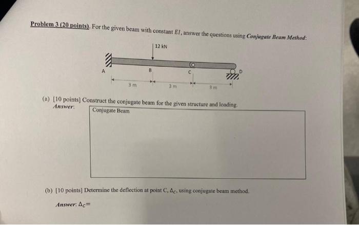 Solved Problem 3 (20 points). For the given beam with | Chegg.com