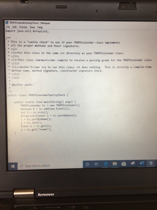Solved TRAPSCalendar Class part 2 Background We continue | Chegg.com