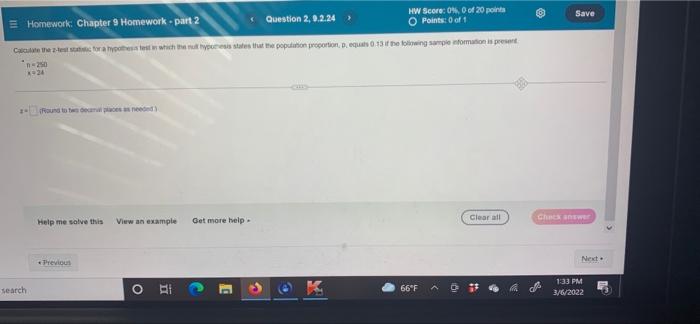 Solved Save Homework Chapter 9 Homework Part 2 Hw Score