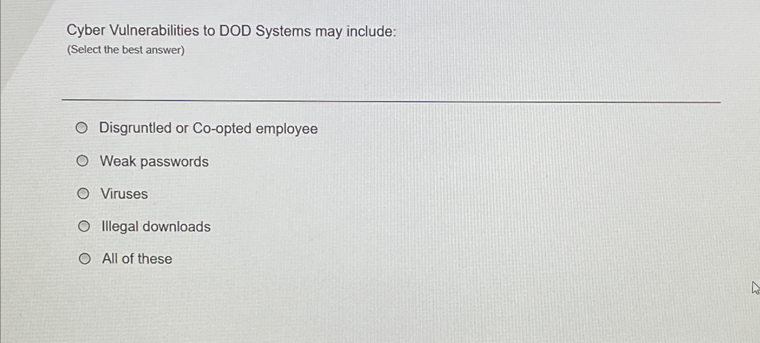 Solved Cyber Vulnerabilities to DOD Systems may | Chegg.com