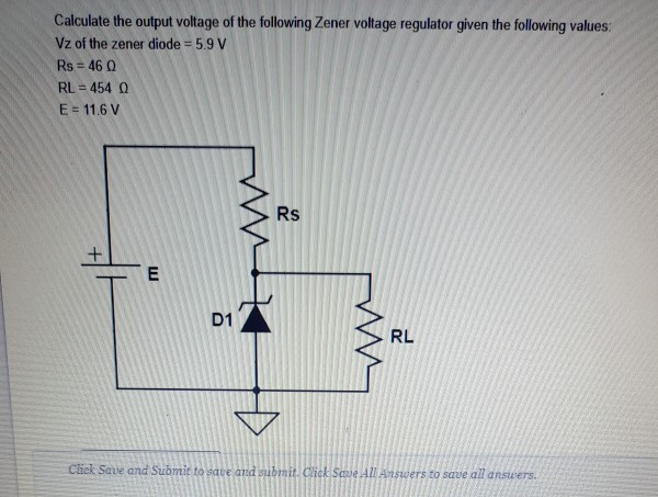 Solved Calculate the output voltage of the following Zener | Chegg.com