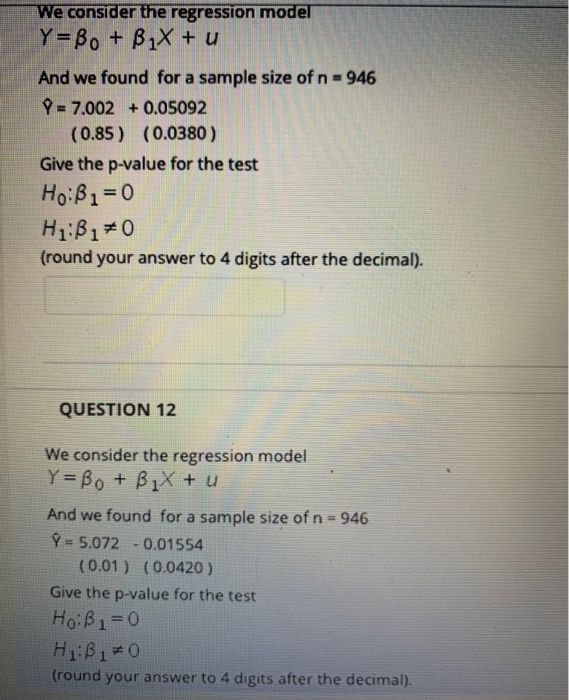 Solved QUESTION 9 We consider the regression model Y=Bo + BX | Chegg.com