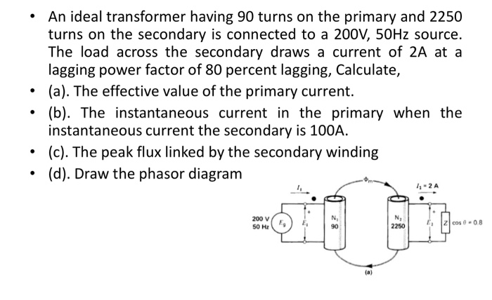 Solved An ideal transformer having 90 turns on the primary | Chegg.com