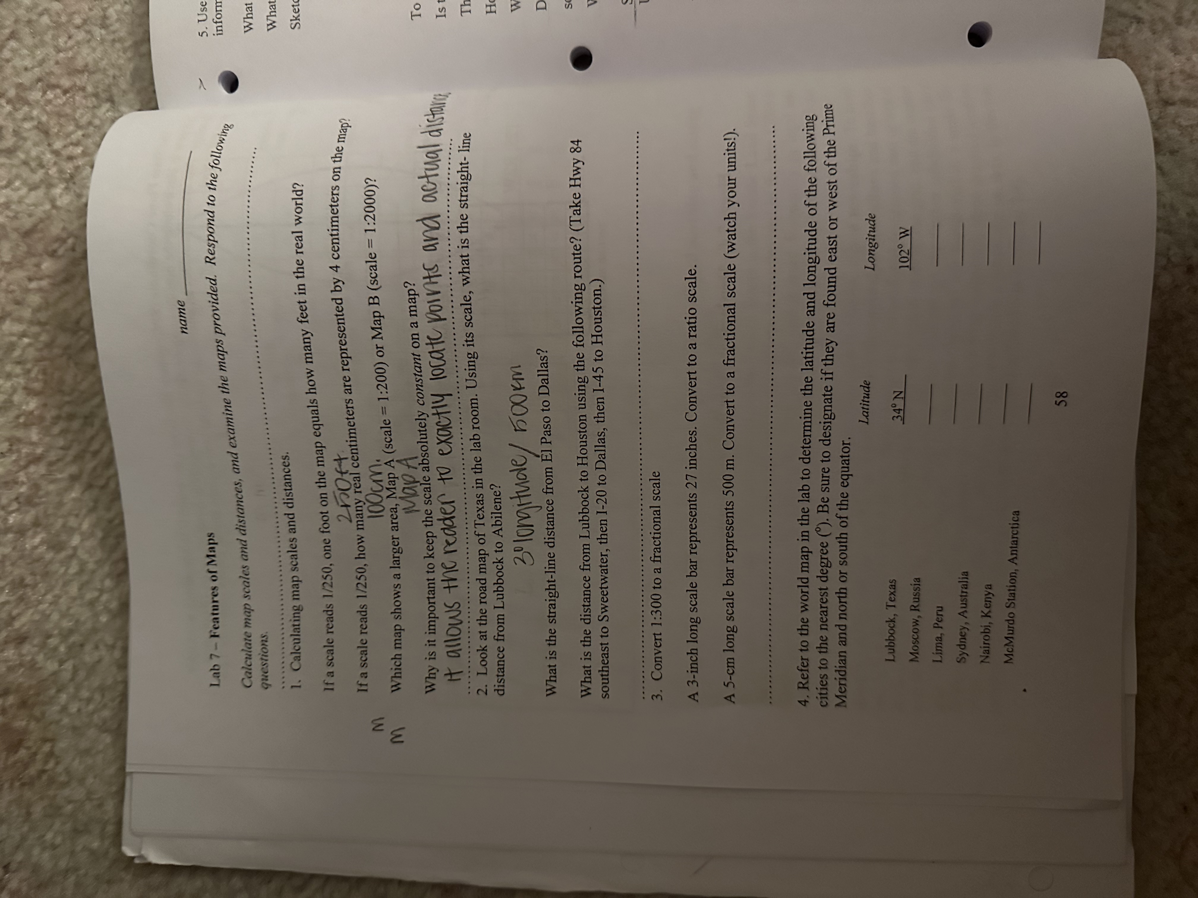Solved Lab 7-Features of MapsCalculate map scales and | Chegg.com