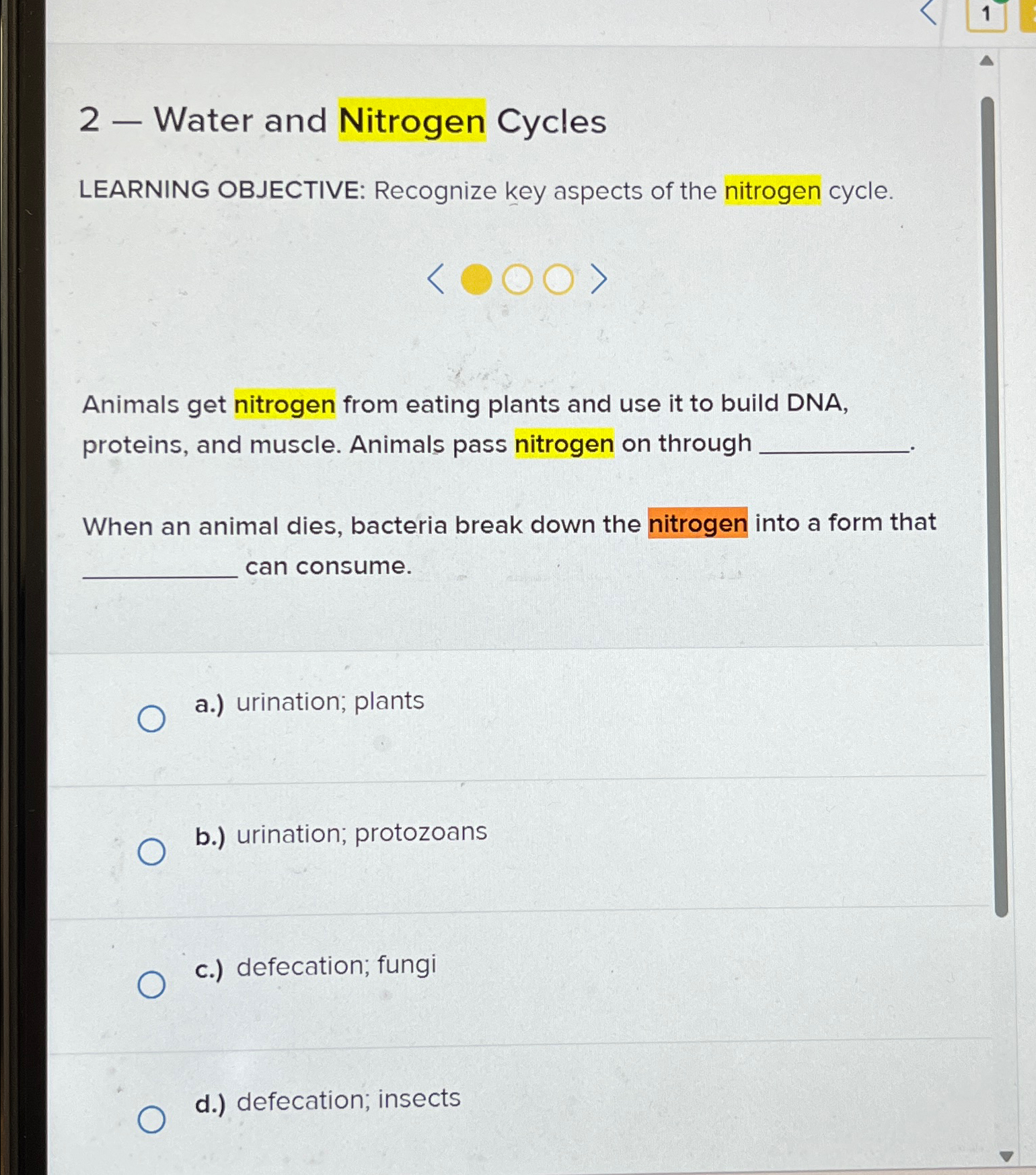 Solved 2 - ﻿Water and Nitrogen CyclesLEARNING OBJECTIVE: | Chegg.com