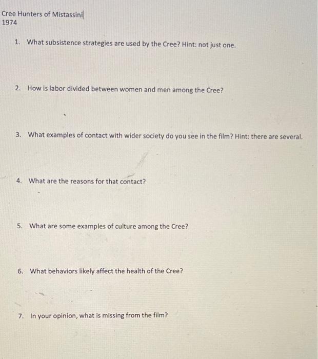 iree Hunters of Mistassini| 974 1. What subsistence | Chegg.com