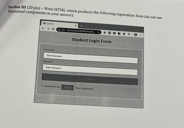 Solved Section III ( 20pts) - Write HTML which produces the | Chegg.com