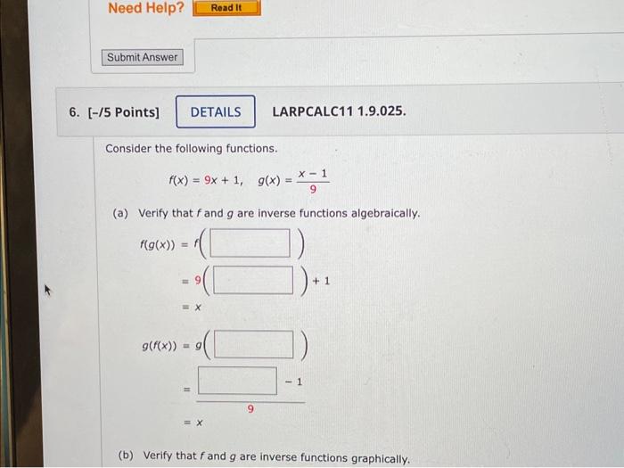 Solved Consider The Following Functions F X 9x 1 G X 9x−1