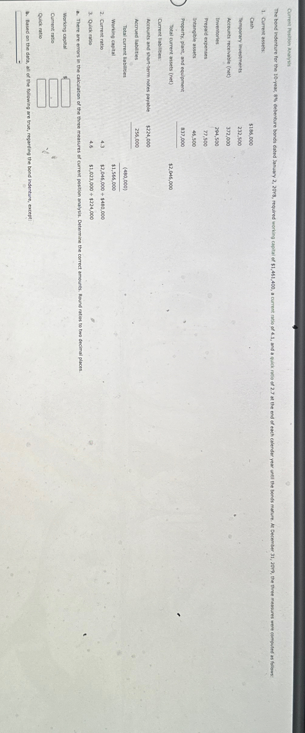 Solved Current Position Analysis. ﻿There are errors in the | Chegg.com