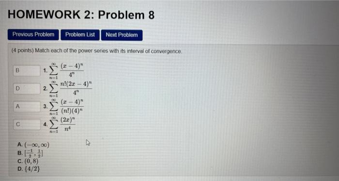 Solved (4 points) Match each of the power series with its | Chegg.com
