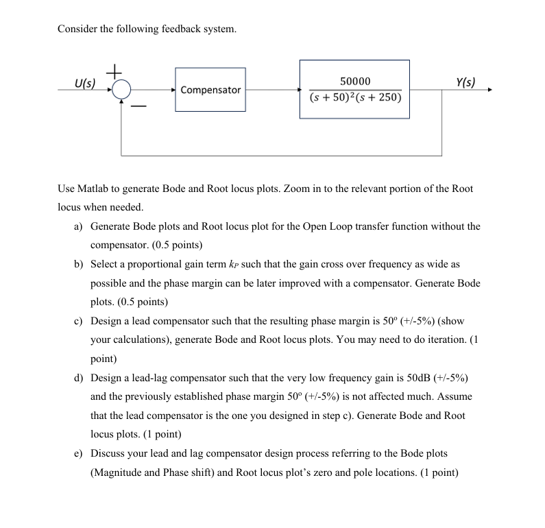 Solved Consider the following feedback system. Use Matlab to | Chegg.com