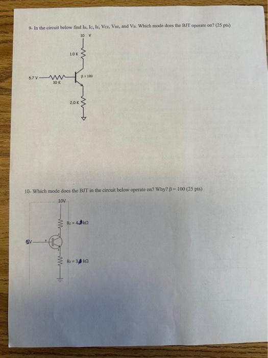 Solved 10- Which mode does the BJT in the circuit below | Chegg.com