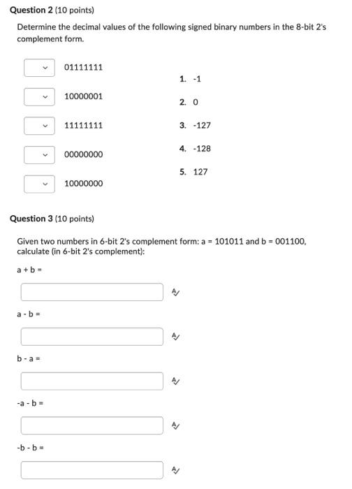 Solved Determine the decimal values of the following signed | Chegg.com