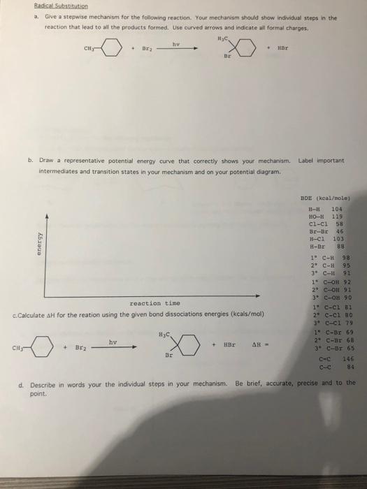 Solved Radical Substitution a Give a stepwise mechanism for | Chegg.com