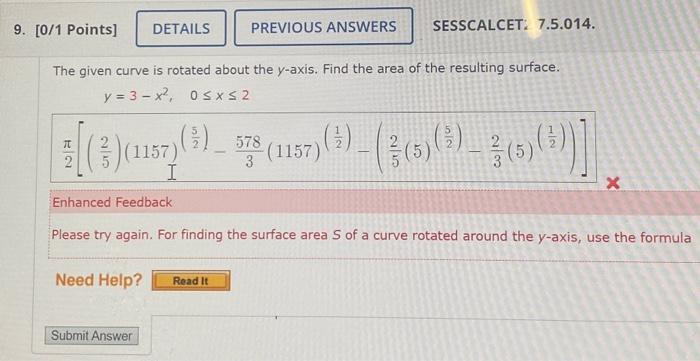 Solved The given curve is rotated about the y-axis. Find the | Chegg.com