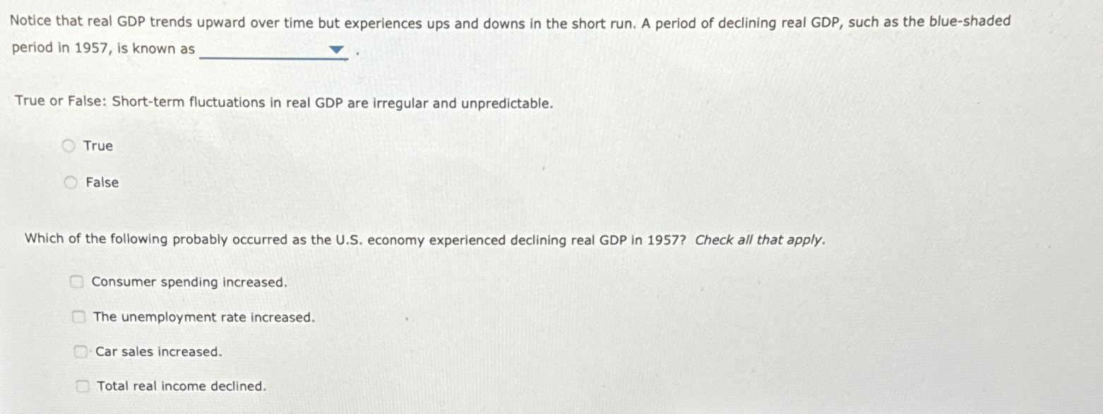 Solved Notice that real GDP trends upward over time but | Chegg.com