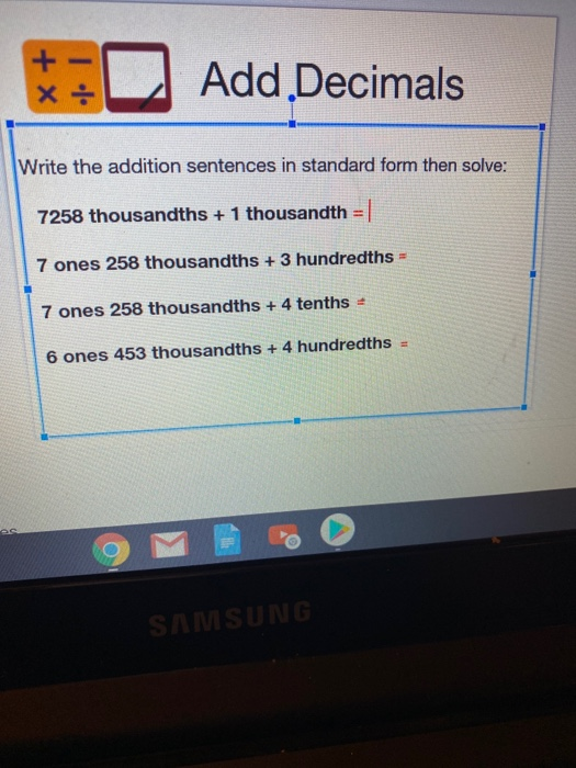 Solved + Add Decimals X Write the addition sentences in | Chegg.com