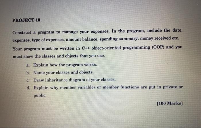 Solved PROJECT 10 Construct a program to manage your | Chegg.com