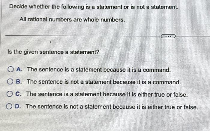 Solved Decide whether the following is a statement or is not | Chegg.com