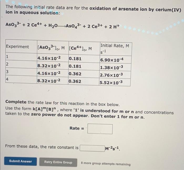 Solved The following initial rate data are for the oxidation | Chegg.com