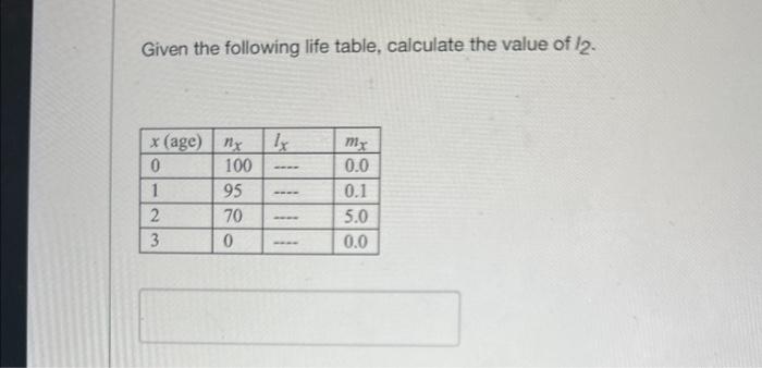 Solved Given the following life table, calculate the value | Chegg.com