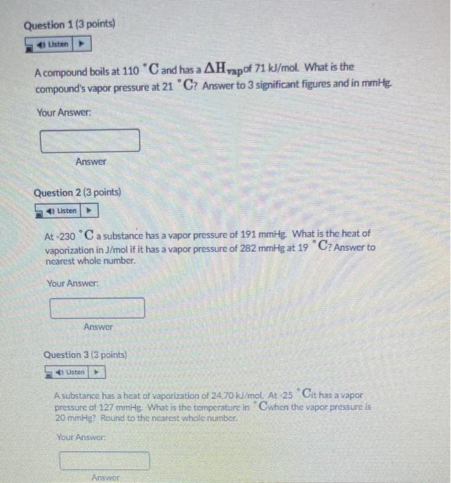 Solved Question 1 (3 points) Usten A compound boils at 110 | Chegg.com