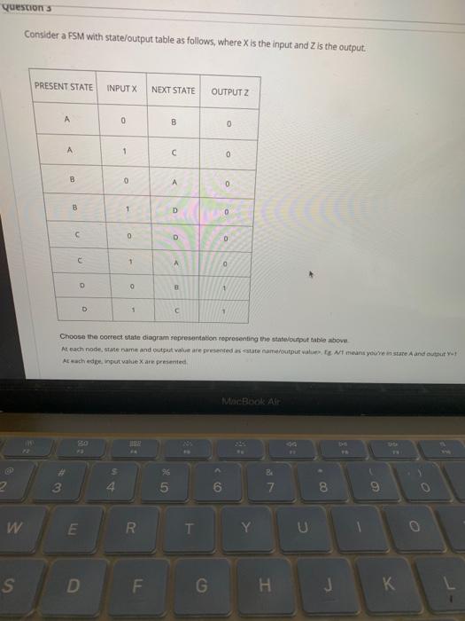 Solved Questions Consider a FSM with state/output table as | Chegg.com