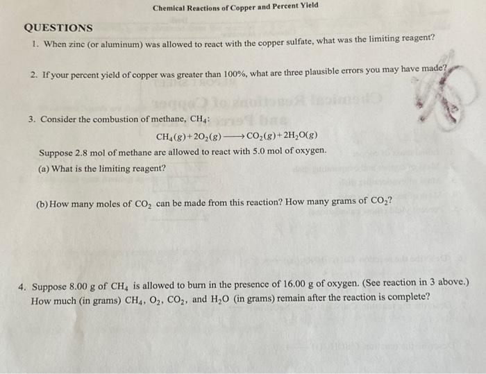 Solved Chemical Reactions of Copper and Percent Yield | Chegg.com