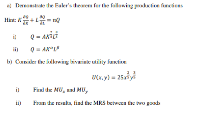 Solved Find the APL, APK, MPL and MPK for the following | Chegg.com