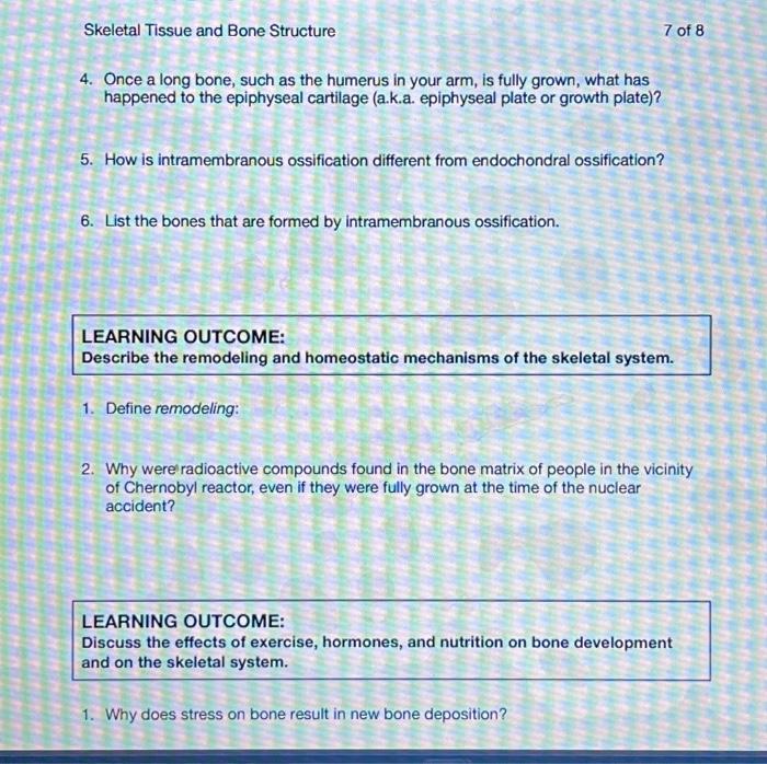 Solved Skeletal Tissue and Bone Structure 7 of 8 4. Once a | Chegg.com