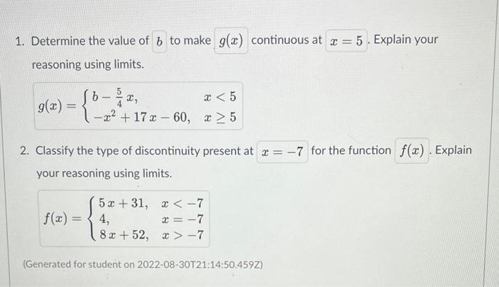 Solved 1. Determine the value of reasoning using limits. | Chegg.com