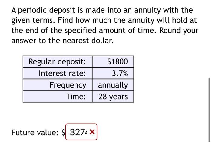 Solved A periodic deposit is made into an annuity with the | Chegg.com