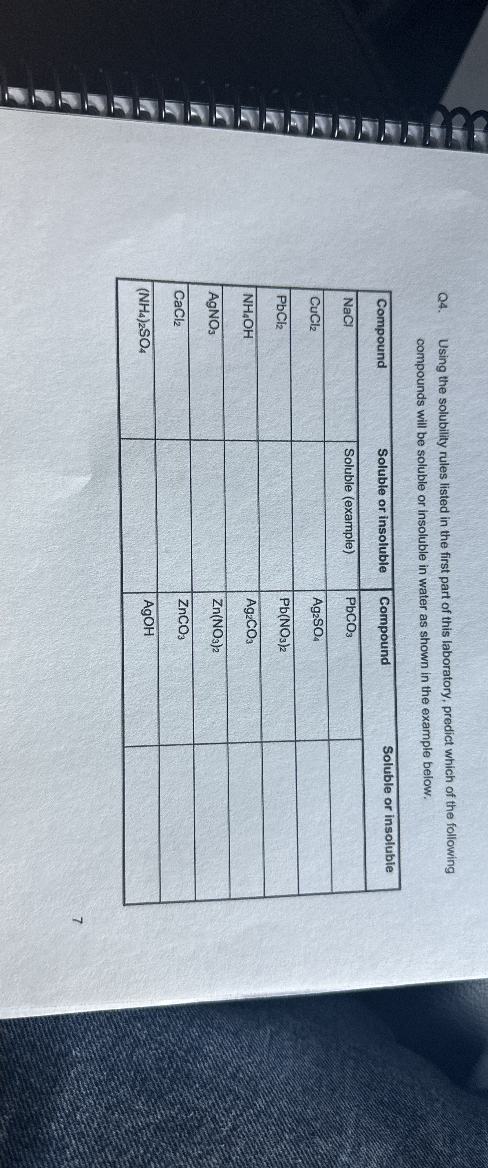 Solved Q4. ﻿Using the solubility rules listed in the first | Chegg.com