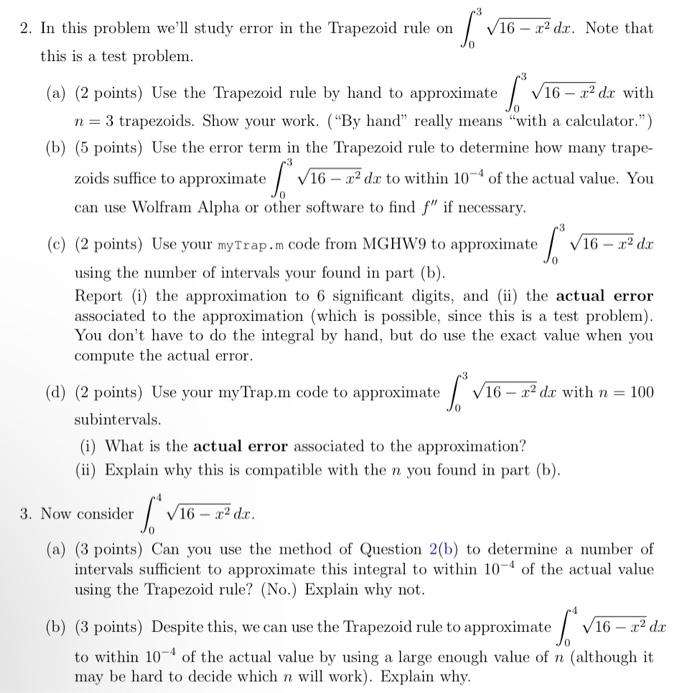 2. In this problem we'll study error in the Trapezoid | Chegg.com