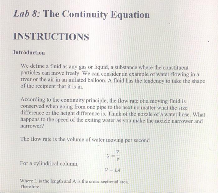 Solved Lab 8: The Continuity Equation INSTRUCTIONS | Chegg.com