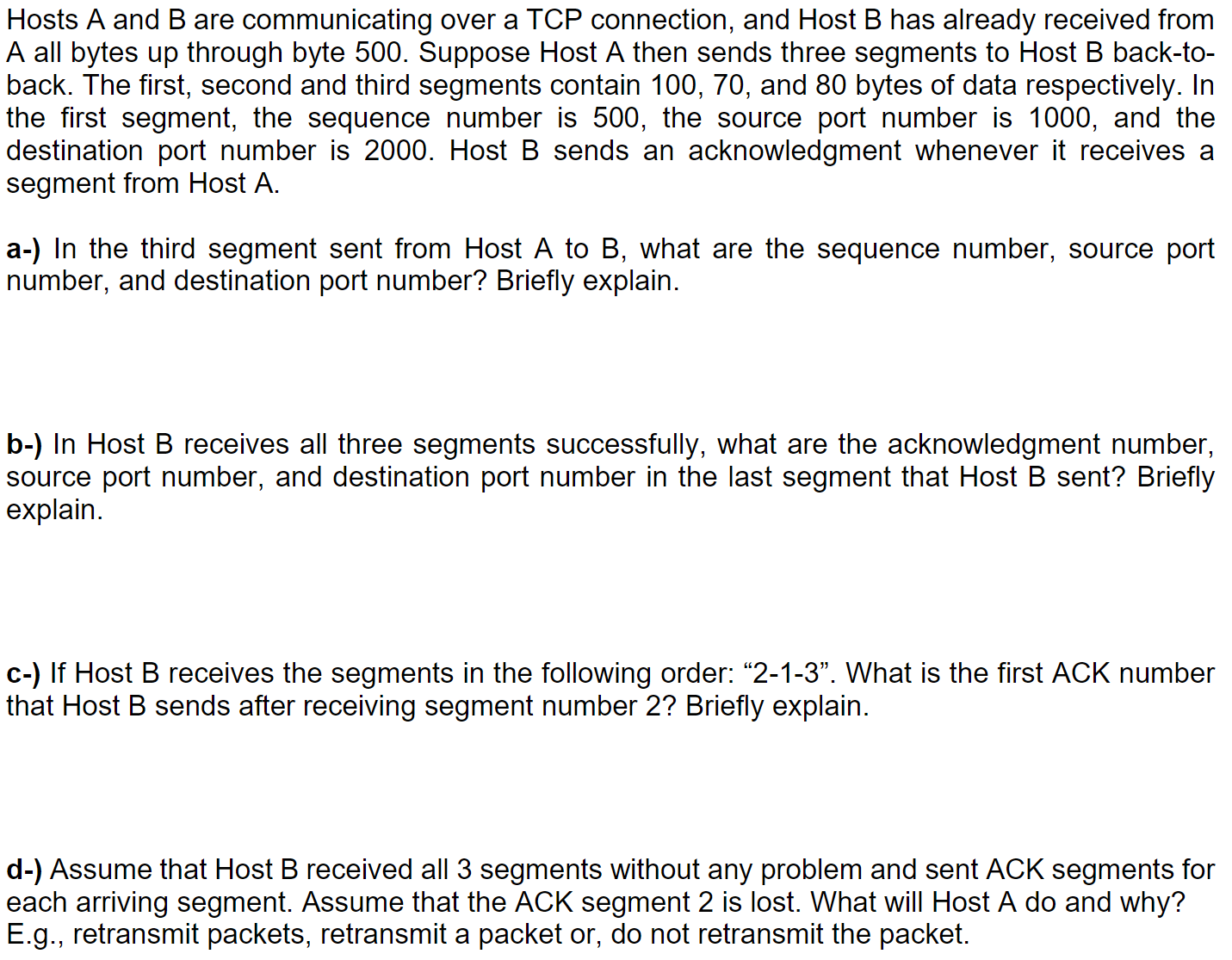 Solved Hosts A and B ﻿are communicating over a TCP | Chegg.com