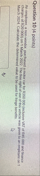 Solved Question 10 (4 ﻿points)An employer, a non-vendor, | Chegg.com