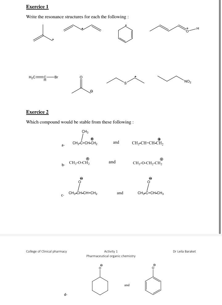Solved Write the resonance structures for each the following | Chegg.com