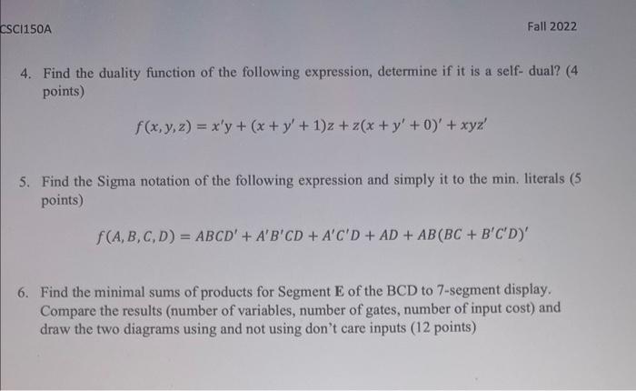 Solved 4 Find The Duality Function Of The Following