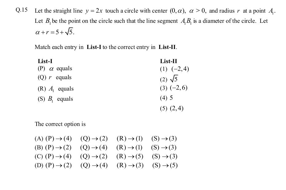 Solved Q. 15 ﻿Let the straight line y=2x ﻿touch a circle | Chegg.com