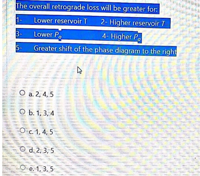 Solved The overall retrograde loss will be greater for: 1- | Chegg.com