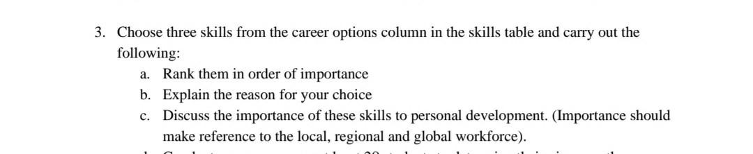 3. Choose three skills from the career options column | Chegg.com