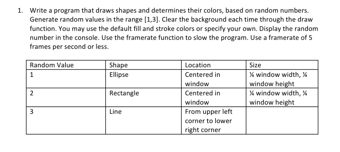 Solved In processing, Write a program that draws shapes and | Chegg.com