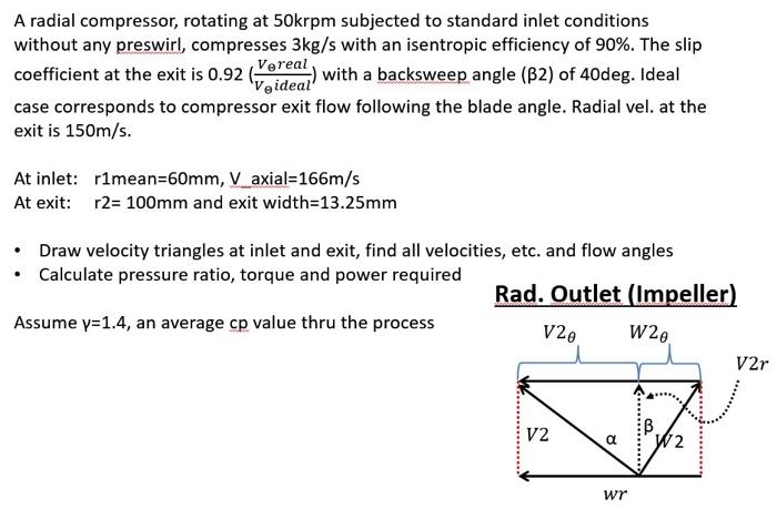 Solved A radial compressor, rotating at 50krpm subjected to | Chegg.com