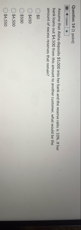 Solved Question 14 (1 ﻿point)Assume that Aisha deposits | Chegg.com