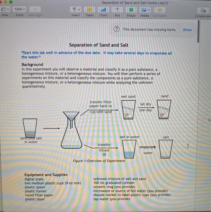 Separation of Sand and Salt Home Lab (1) 125% View | Chegg.com