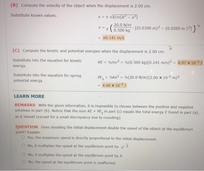 Solved EXAMPLE 13.4 The Object-Spring System Revisited GOAL | Chegg.com