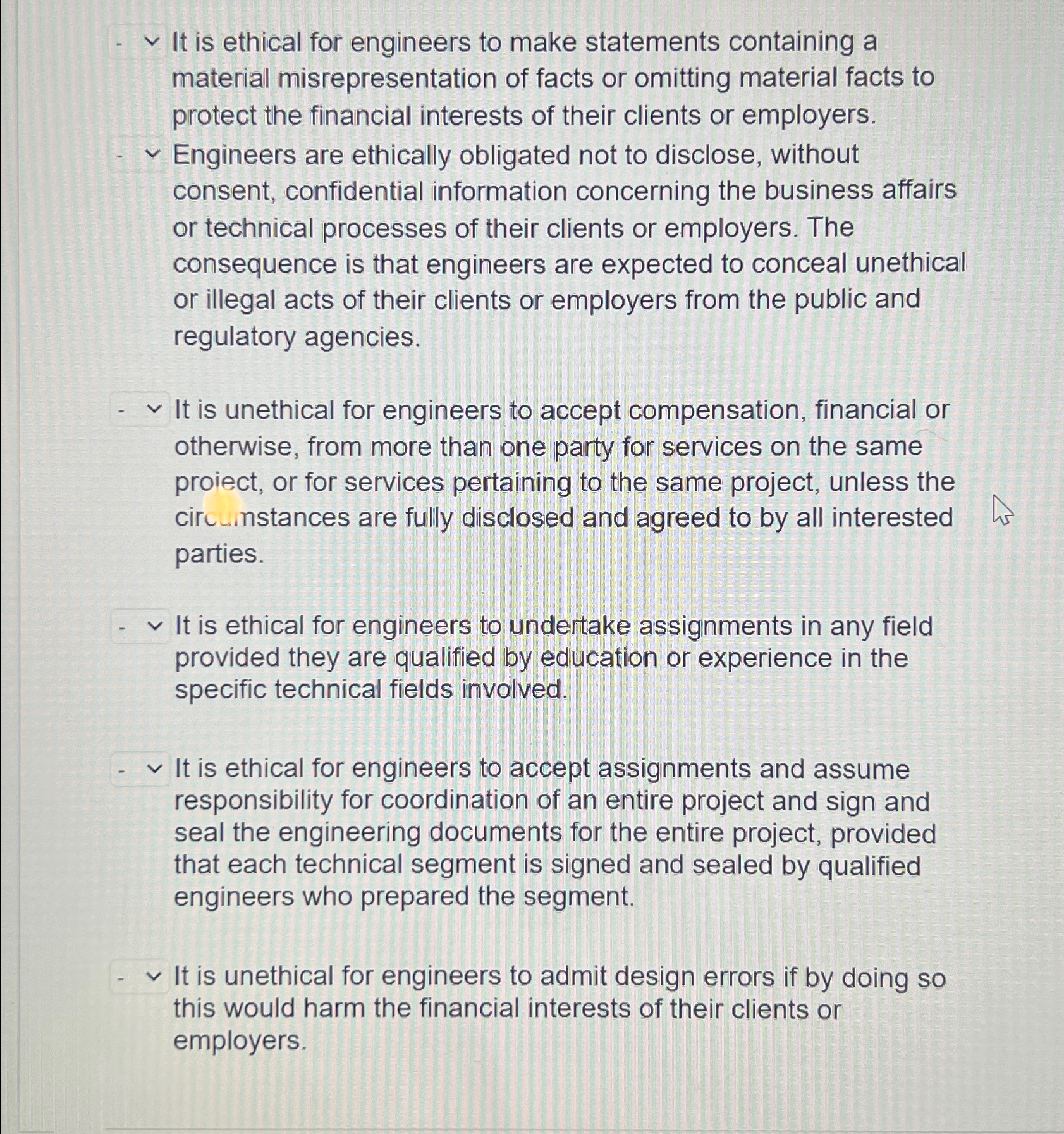 Solved It is ethical for engineers to make statements | Chegg.com