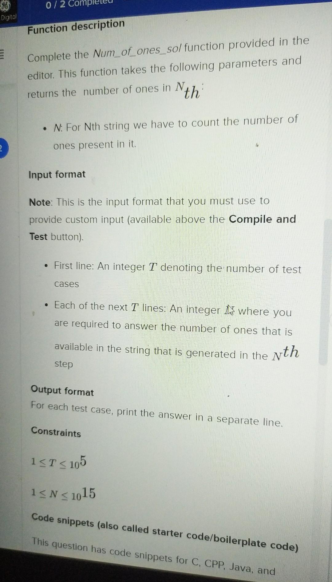 Solved Number of ones You are given a binary string that | Chegg.com