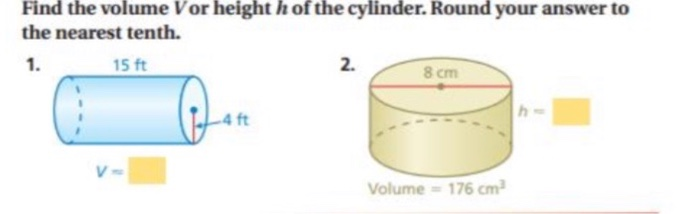 Solved Find the volume Vor height h of the cylinder. Round | Chegg.com